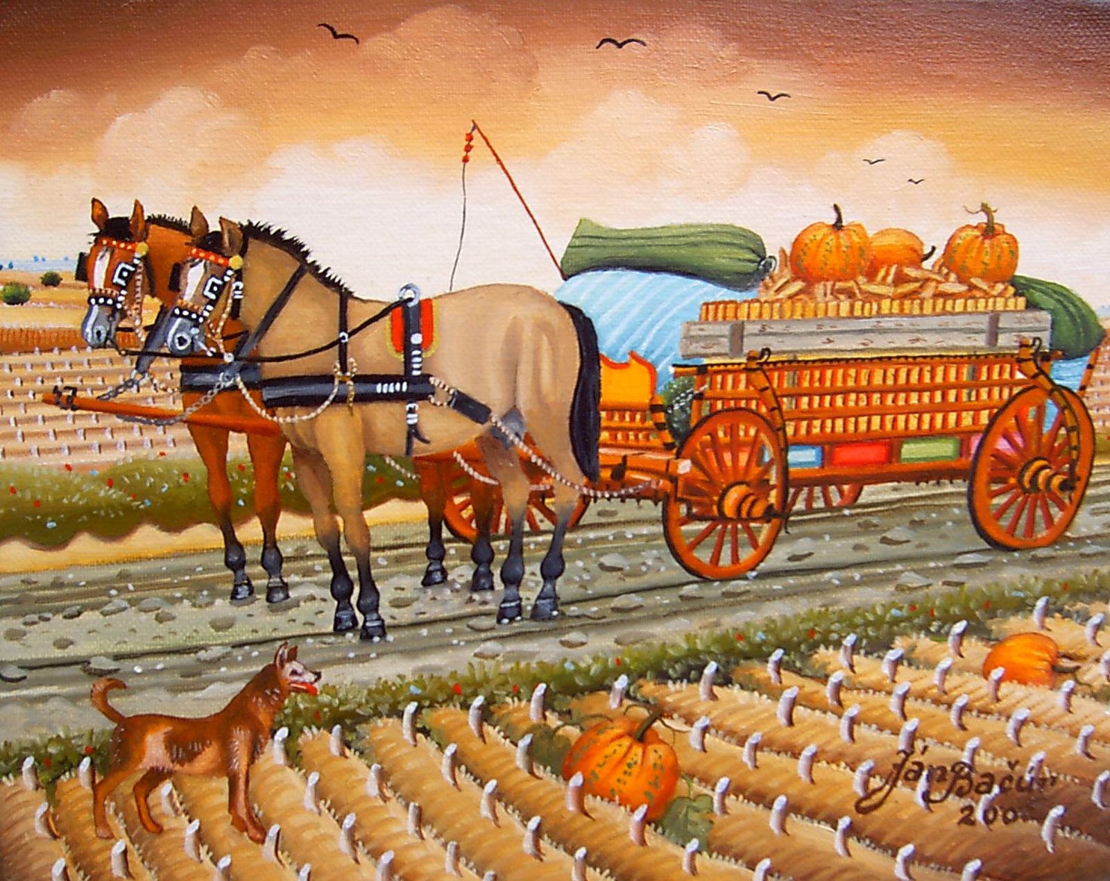 Jan Bačur - 1737.Prevoz Bundeva 40x60cm.2005..JPG | Naive Art Kovačica
