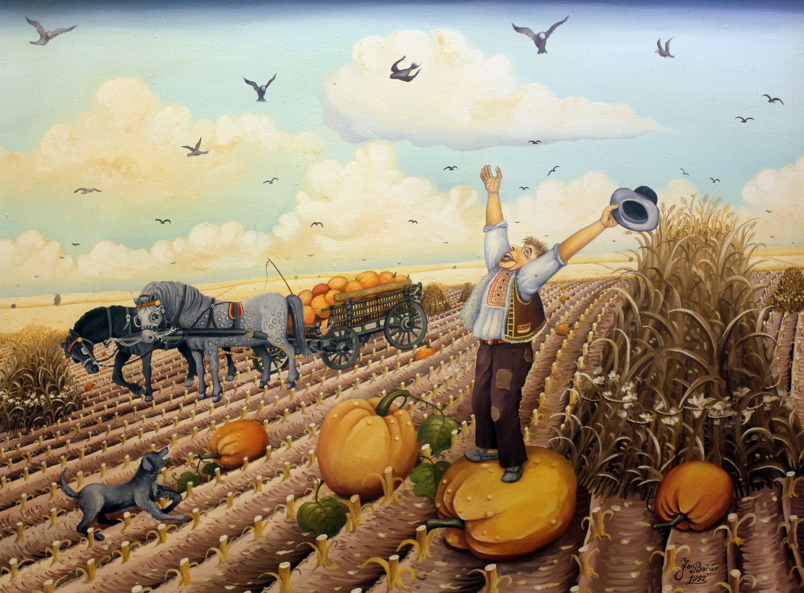 Jan Bačur - 1737.Prevoz Bundeva 40x60cm.2005..JPG | Naive Art Kovačica