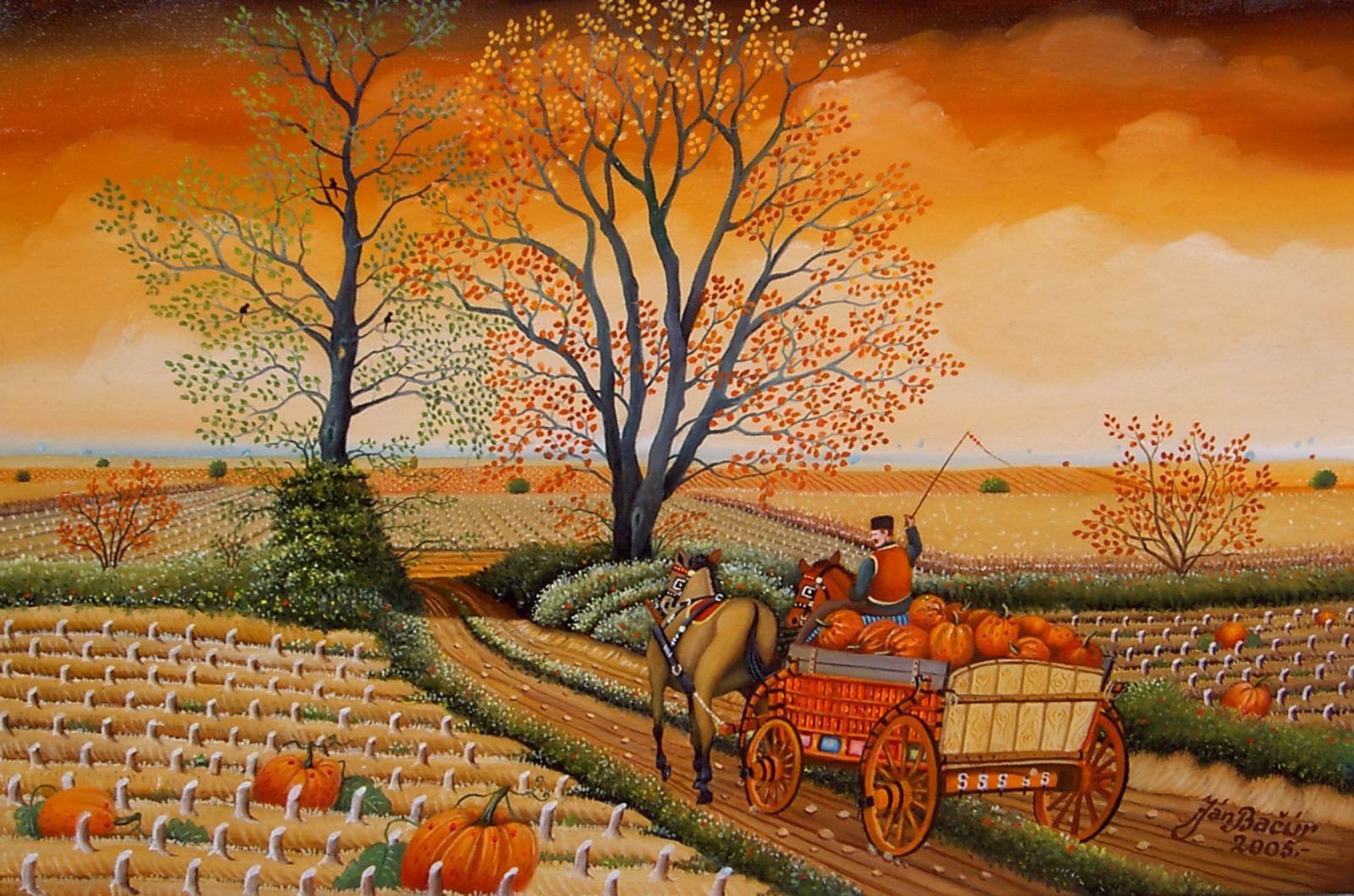 Jan Bačur - 1737.Prevoz Bundeva 40x60cm.2005..JPG | Naive Art Kovačica