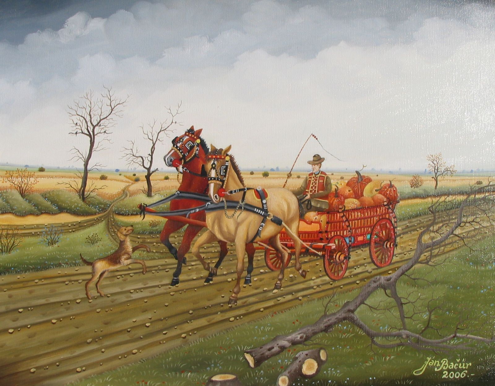 Jan Bačur - 1737.Prevoz Bundeva 40x60cm.2005..JPG | Naive Art Kovačica