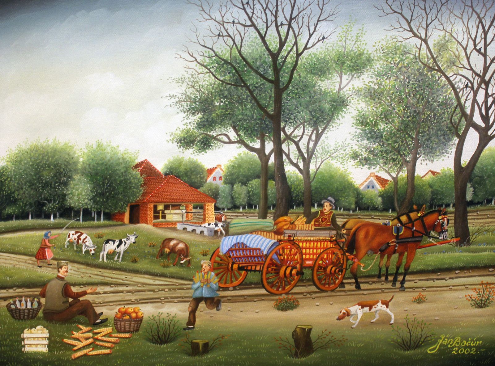 Jan Bačur - 1737.Prevoz Bundeva 40x60cm.2005..JPG | Naive Art Kovačica
