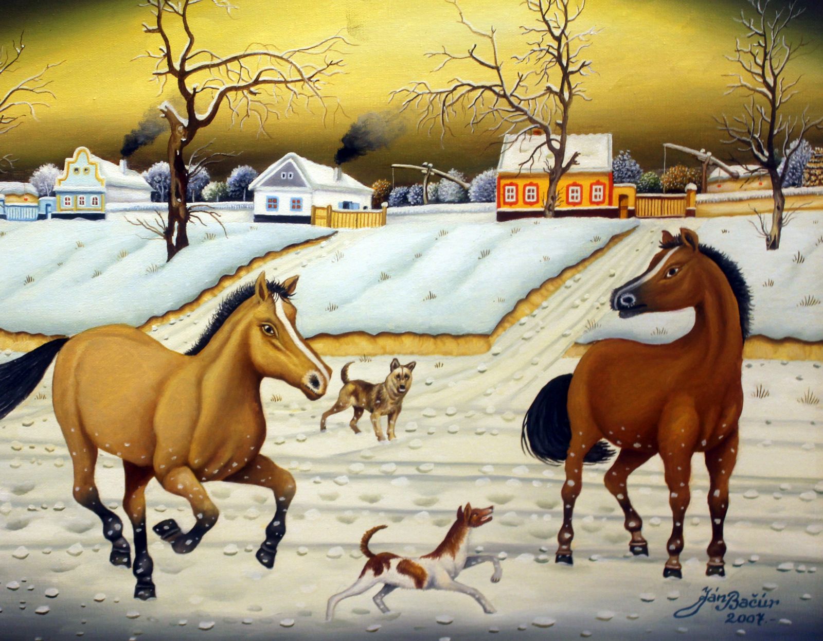 Jan Bačur - 1737.Prevoz Bundeva 40x60cm.2005..JPG | Naive Art Kovačica