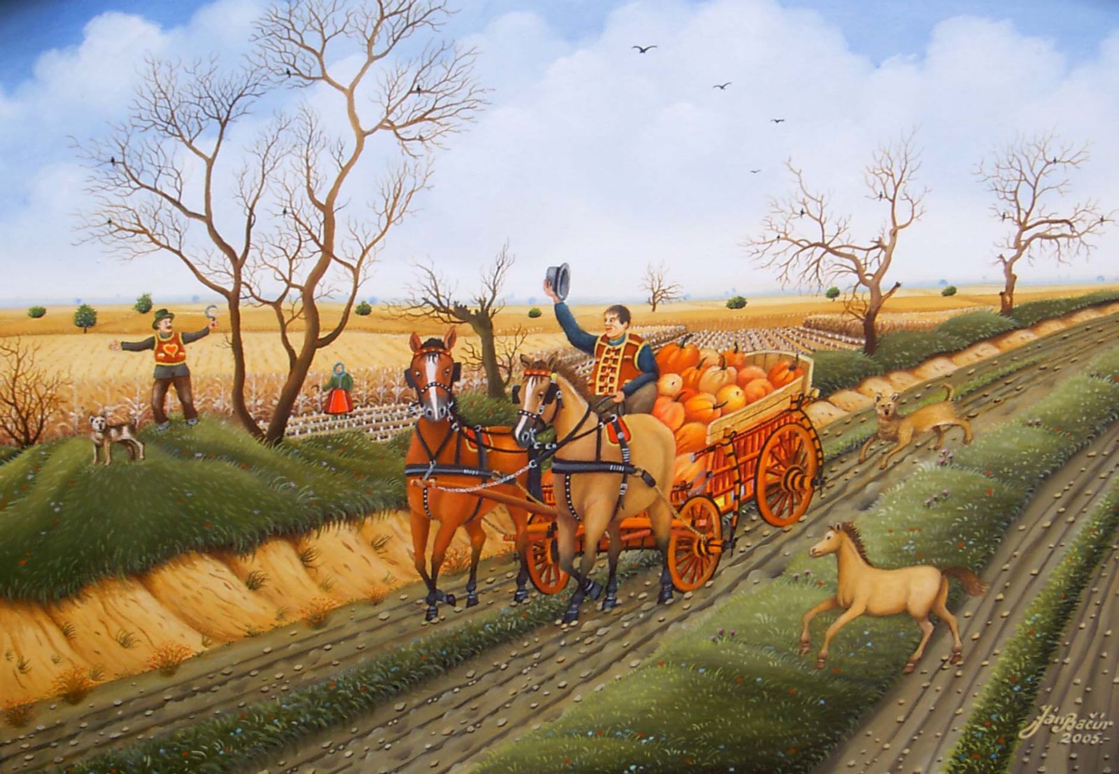 Jan Bačur - 1737.Prevoz Bundeva 40x60cm.2005..JPG | Naive Art Kovačica