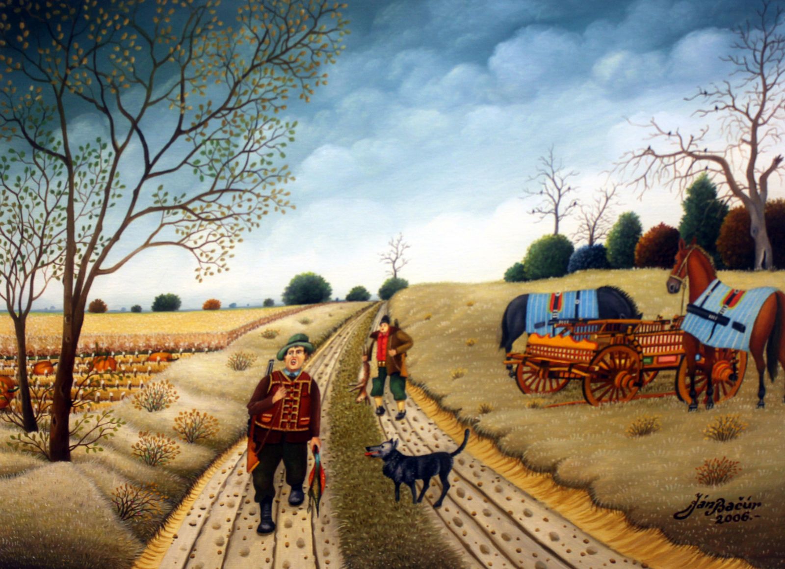 Jan Bačur - 1737.Prevoz Bundeva 40x60cm.2005..JPG | Naive Art Kovačica