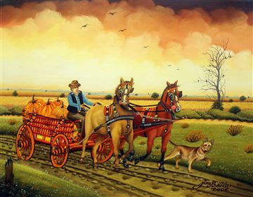 Jan Bačur - 1737.Prevoz Bundeva 40x60cm.2005..JPG | Naive Art Kovačica