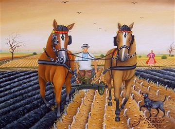Jan Bačur - 1737.Prevoz Bundeva 40x60cm.2005..JPG | Naive Art Kovačica