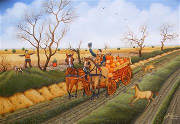 Jan Bačur - 1737.Prevoz Bundeva 40x60cm.2005..JPG | Naive Art Kovačica